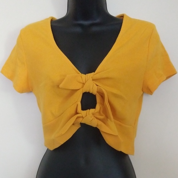 Tops | Burnt Yellow Double Tie Crop Top Vsco | Poshmark